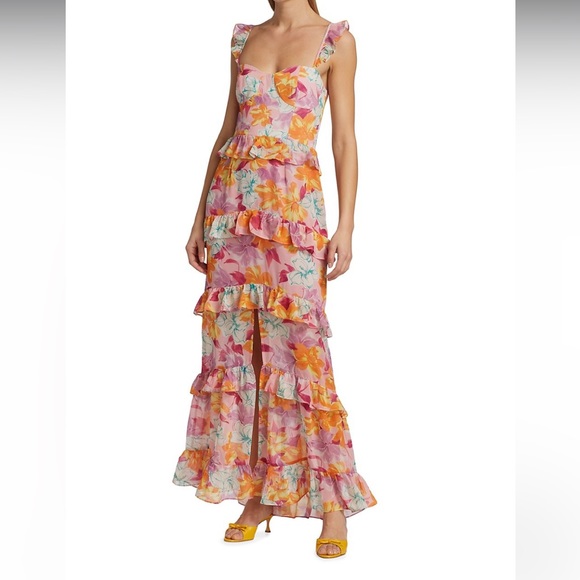 Wayf | Dresses | Pink Hibiscus Tiered Maxi Dress | Poshmark